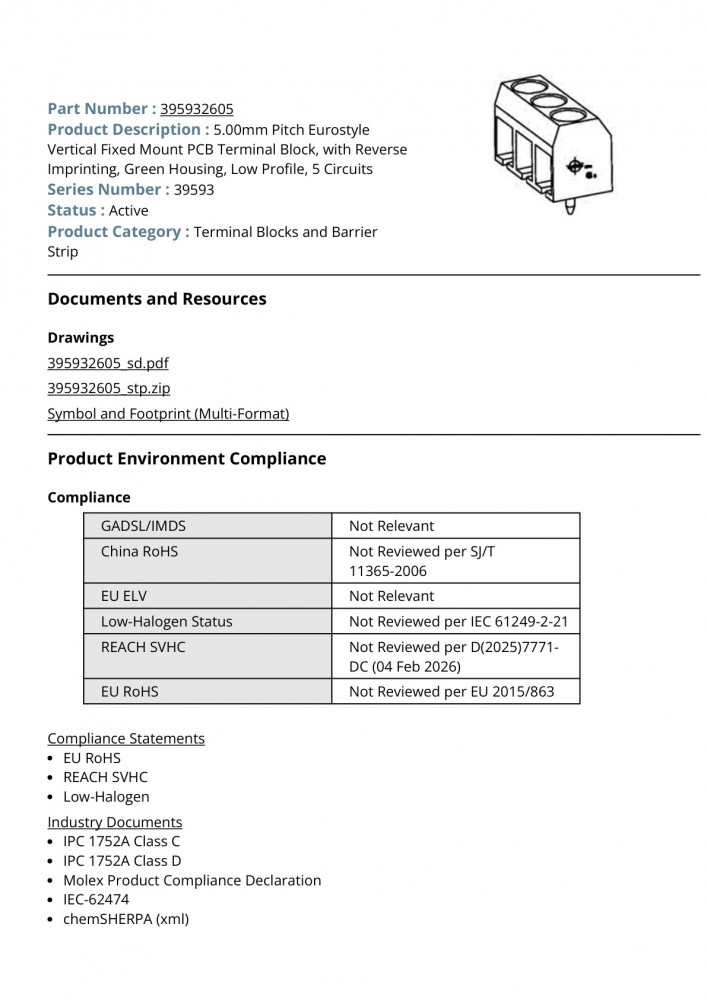 Molex 395932605 technical document image, page 1