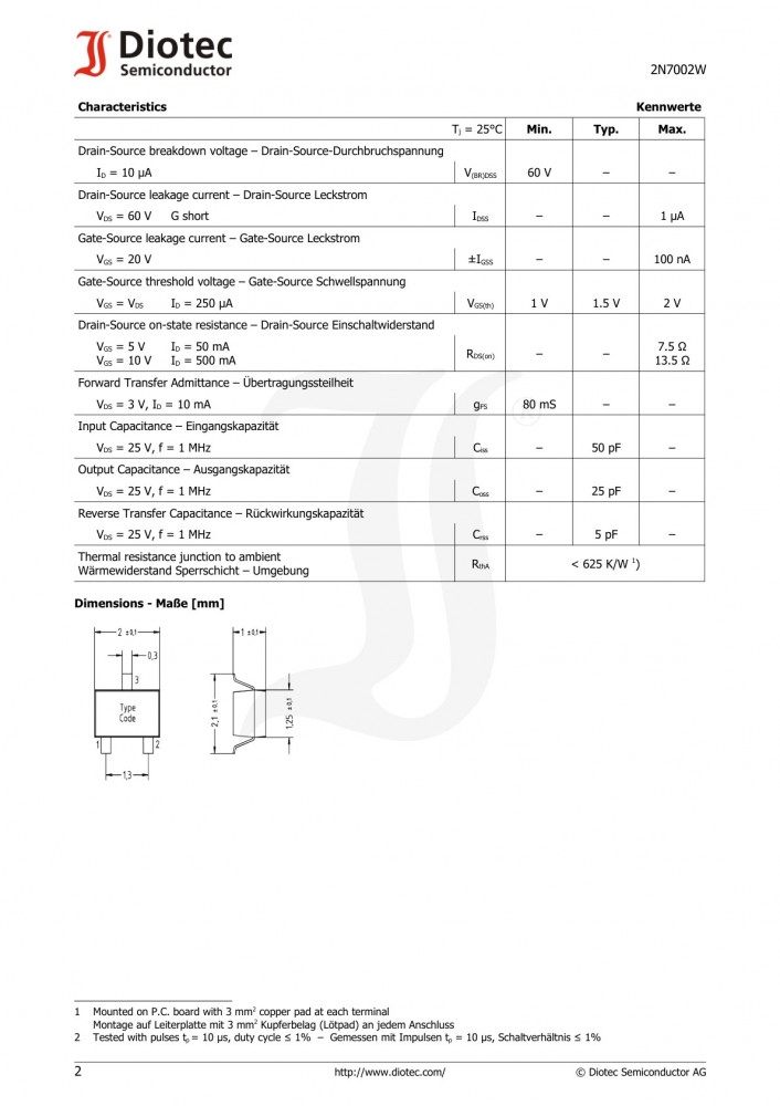 DIOTEC 2N7002W datasheet page 2