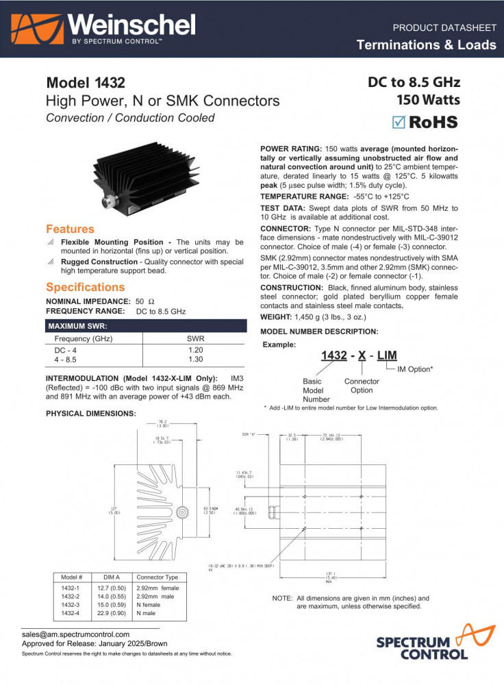 Spectrum Control Model 1432 technical document page