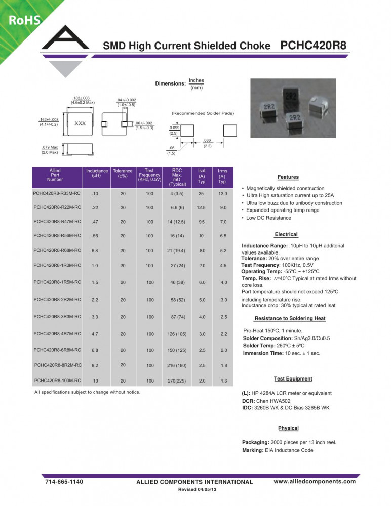 Allied Components International PCHC420R8 series product documentation image