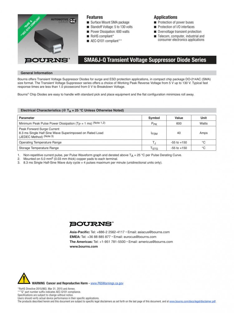 BOURNS SMA6J-Q datasheet page 1