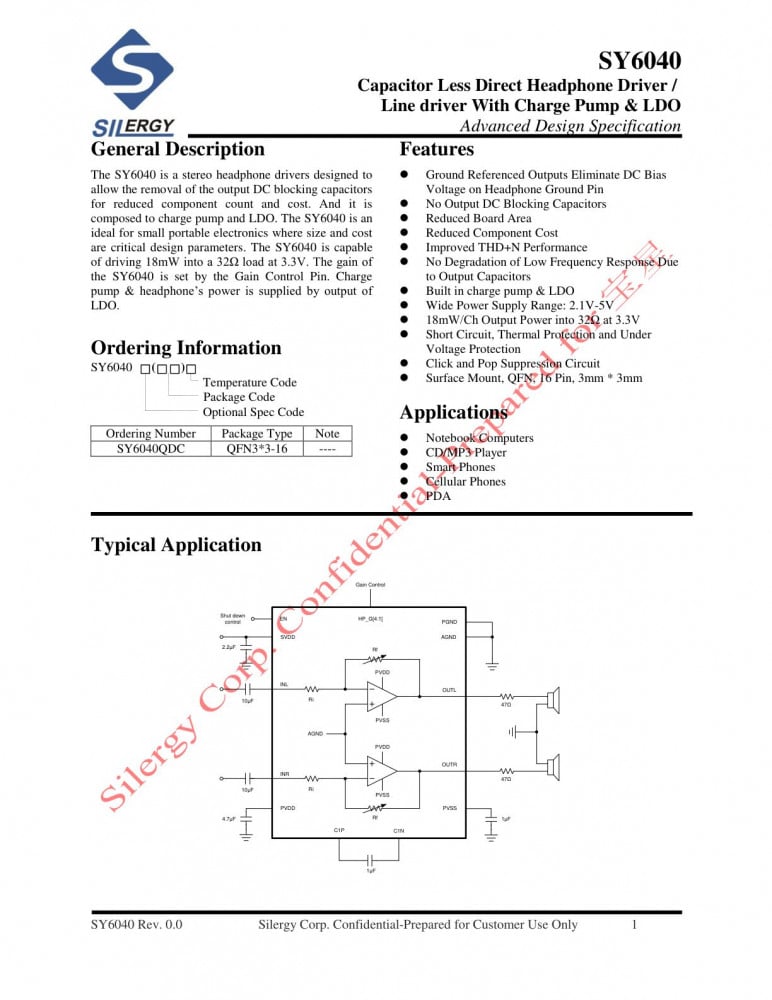 SY6040QDC datasheet page 1