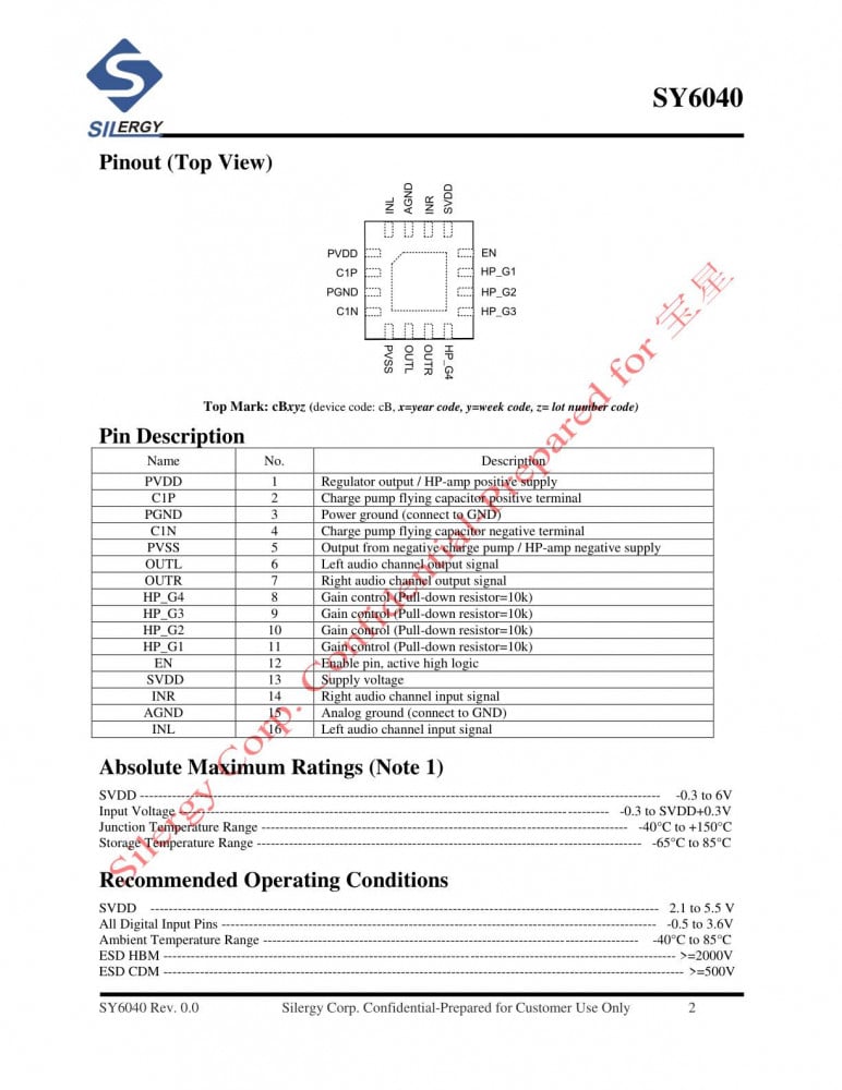 SY6040QDC datasheet page 2