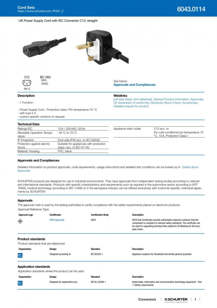 SCHURTER 6043.0114 technical document page 1