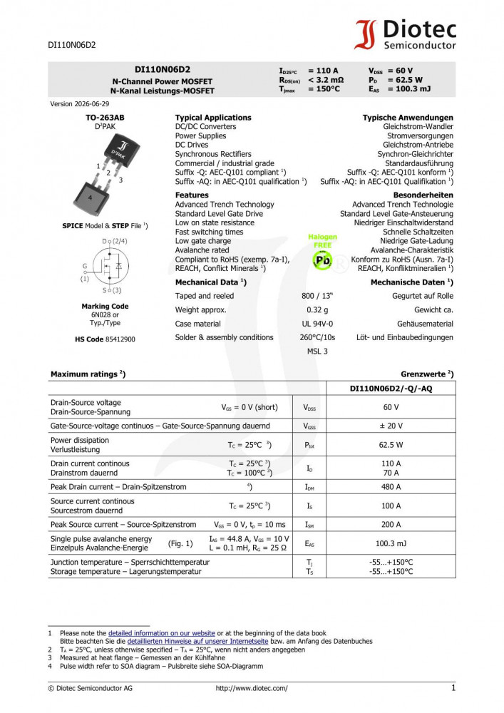 DI110N06D2 datasheet page 1