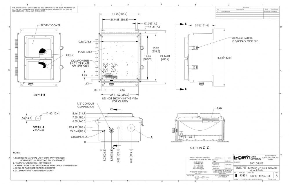 L-com NBPC141206-10F engineering drawing