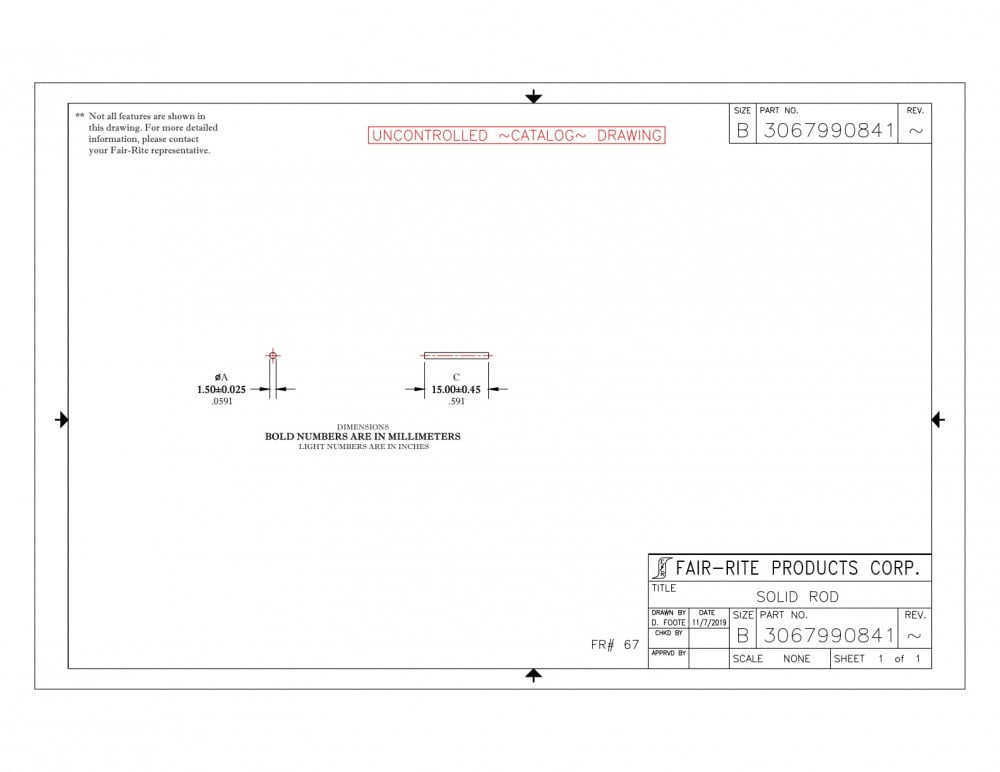 Fair-Rite 3067990841 SIZE B drawing