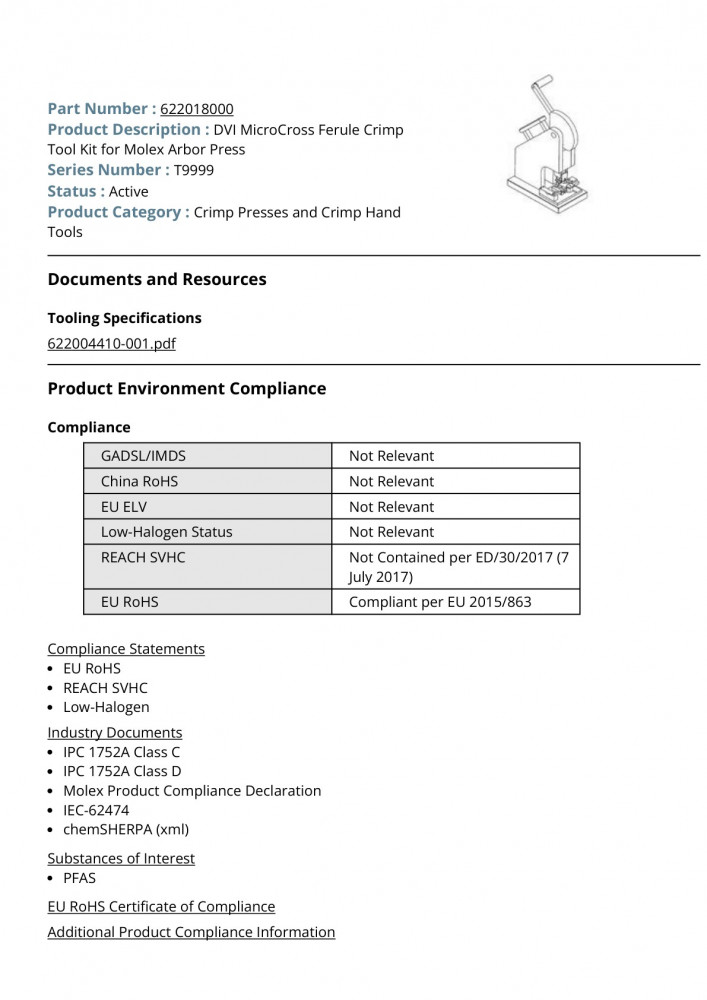 Tooling document image 1 for MOLEX 622018000