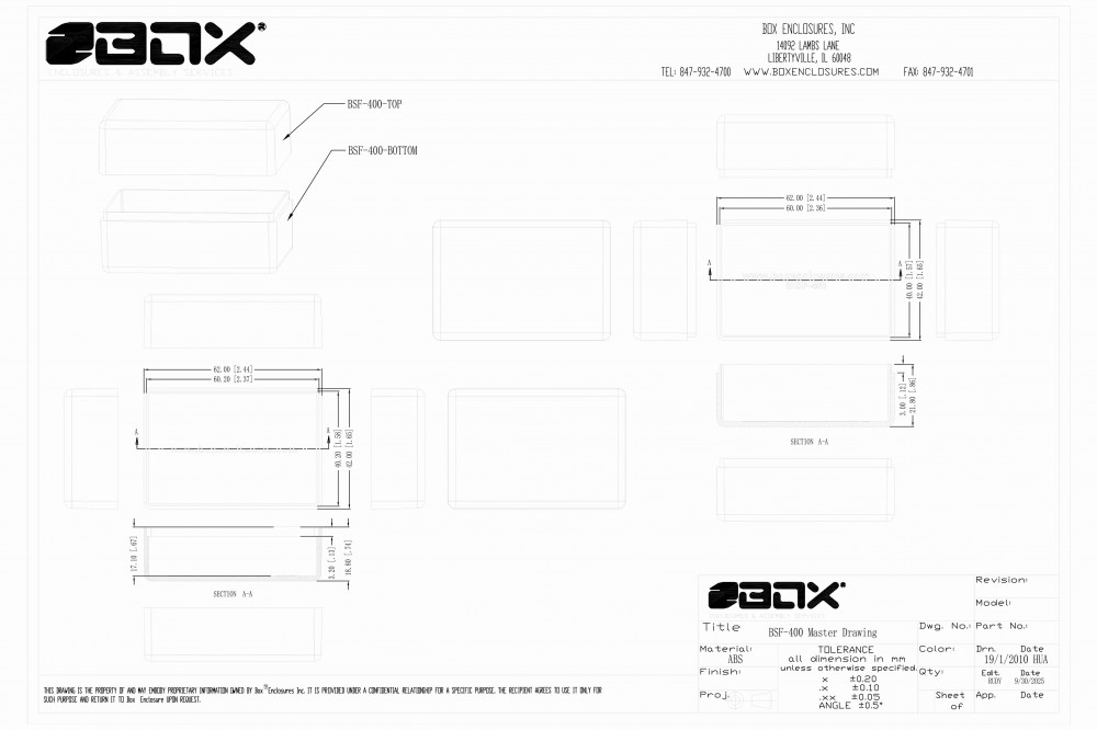 BSF-400 master drawing visual for the BSF-400-3 enclosure