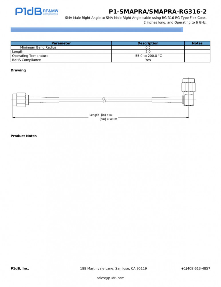 P1-SMAPRA/SMAPRA-RG316-2 product documentation image, page 2