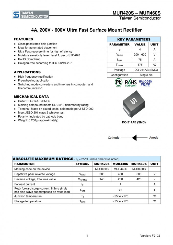 MUR420S datasheet page 1