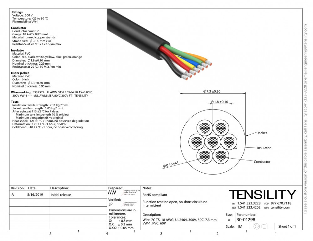 Tensility 30-01298 product drawing and construction details