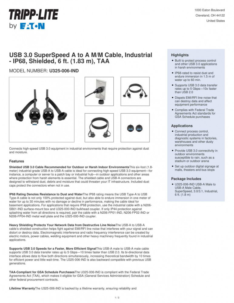 U325-006-IND technical document page 1