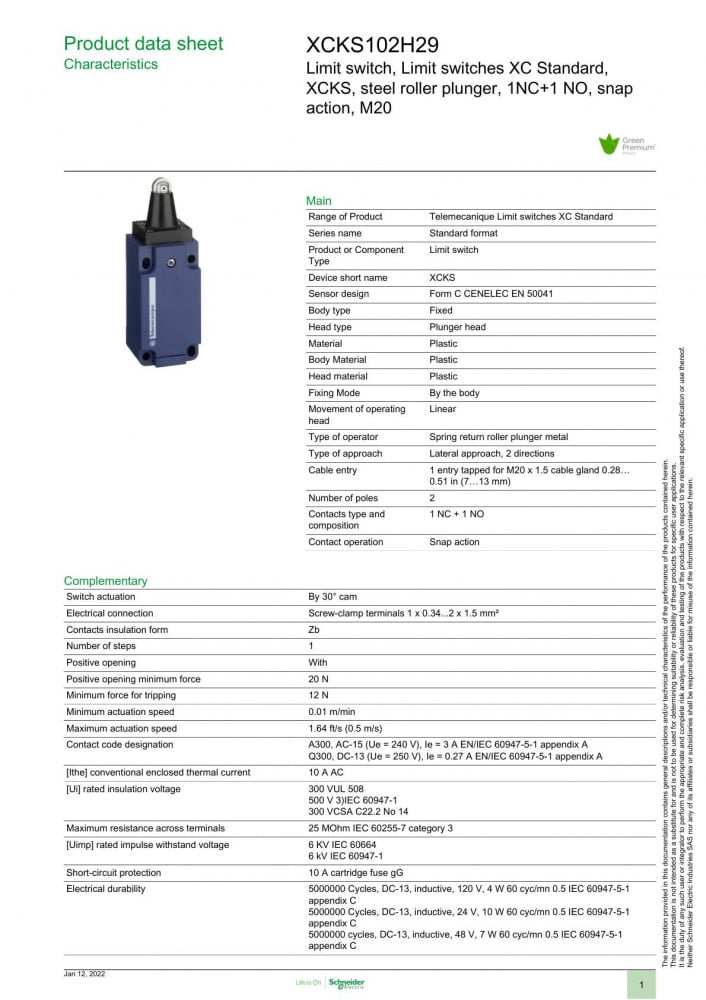 XCKS102H29 technical document page 1