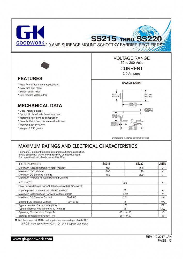 GOODWORK SS220-SMB datasheet page 1