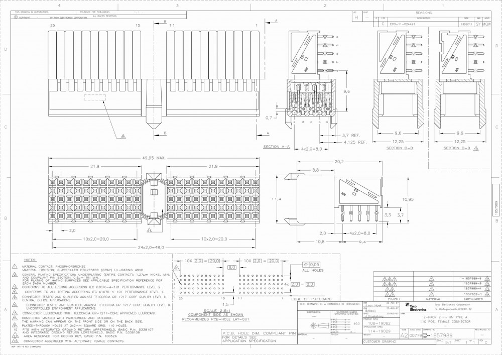 AMP 1471-9 REV 31MAR2000 technical drawing page for TE Connectivity 1857989-1