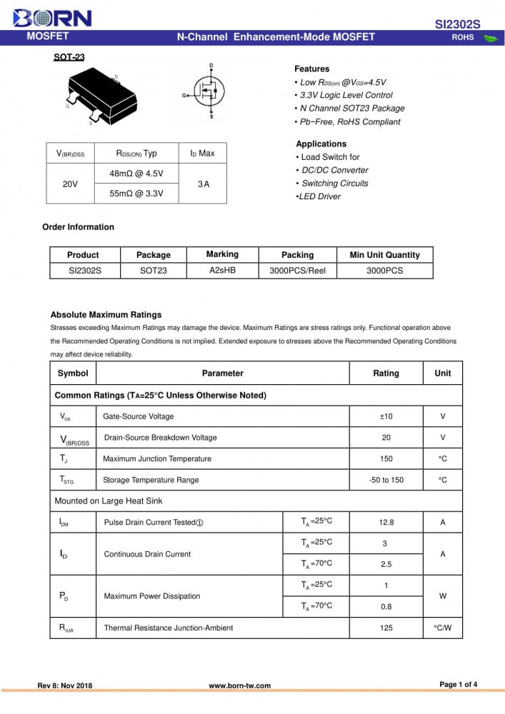 SI2302S datasheet page 1