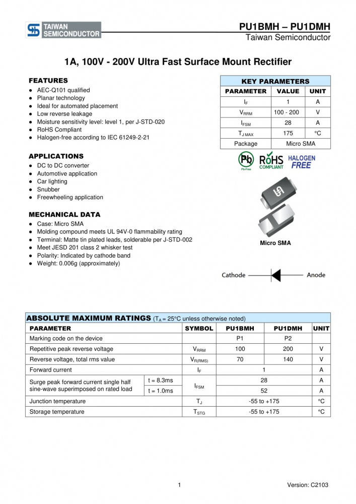 PU1BMH datasheet page 1