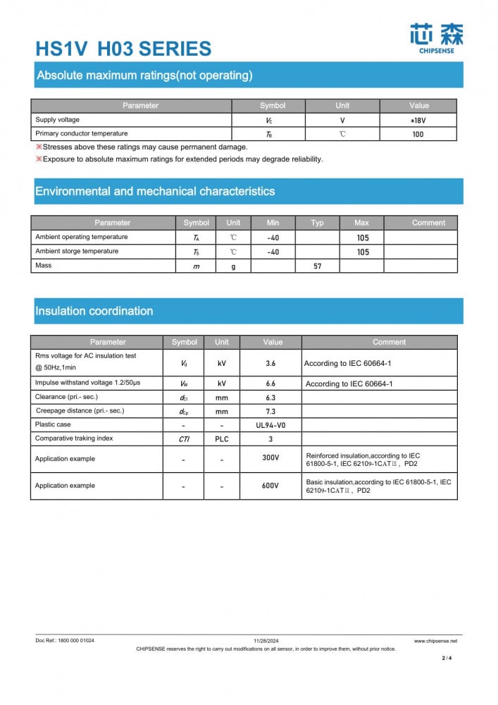 HS1V H03 series datasheet page 2