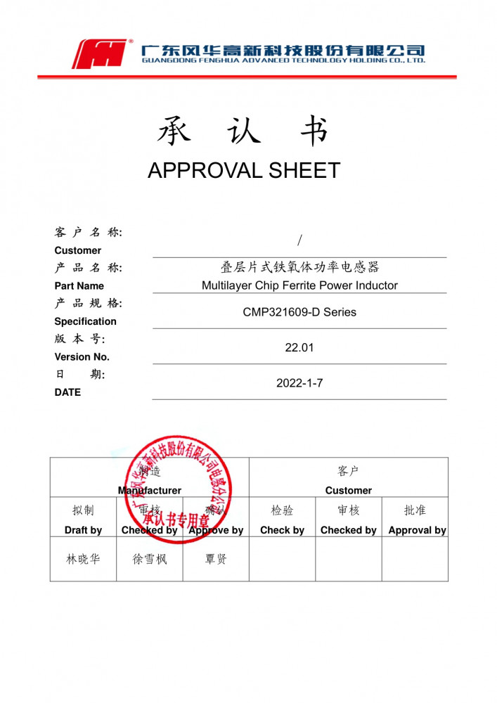 CMP321609UD2R2MT approval sheet page 1