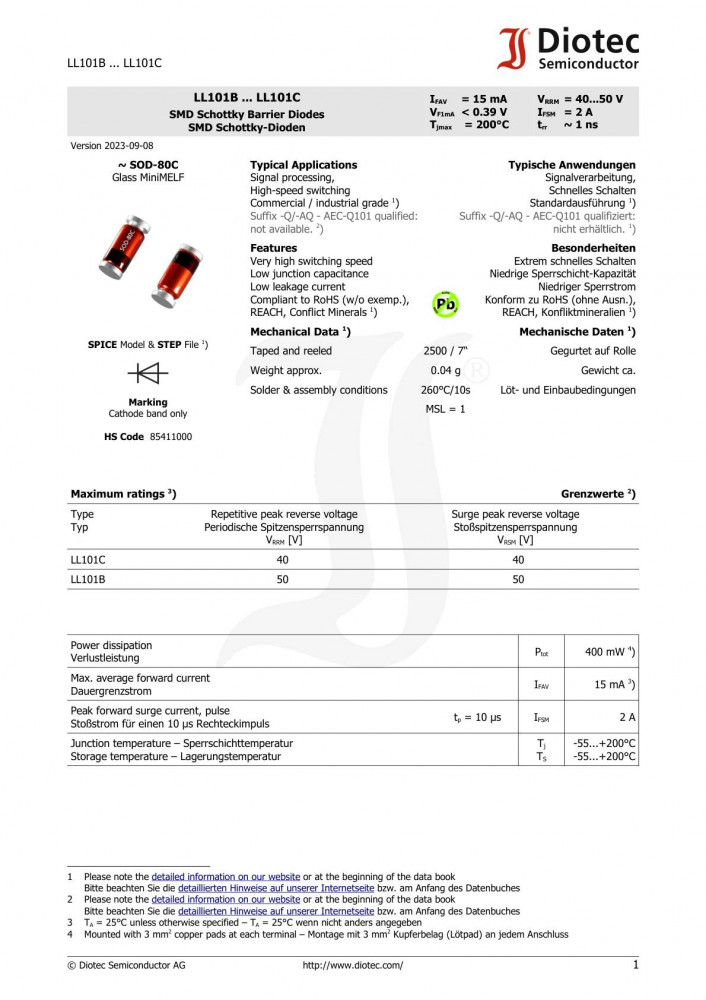 DIOTEC LL101C datasheet page 1