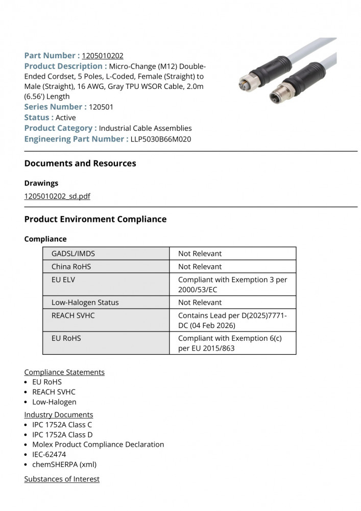 MOLEX product drawing, page 1