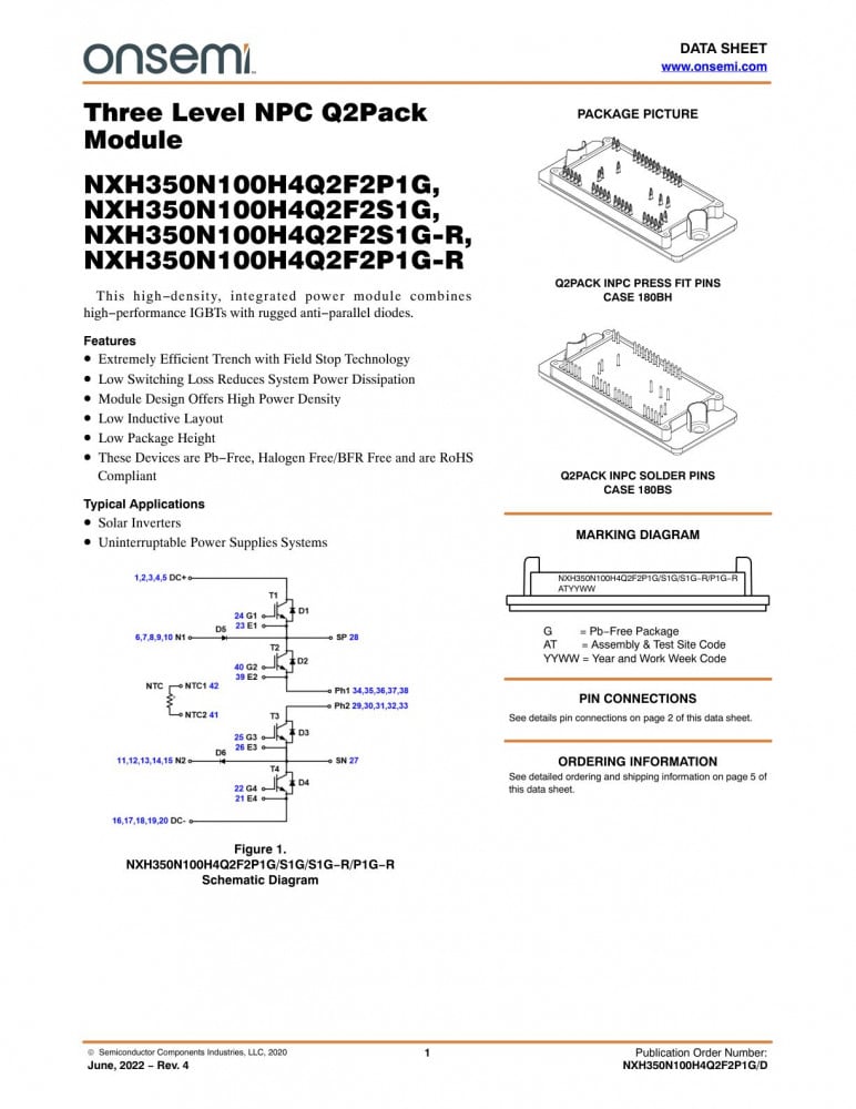 NXH350N100H4Q2F2P1G datasheet page 1