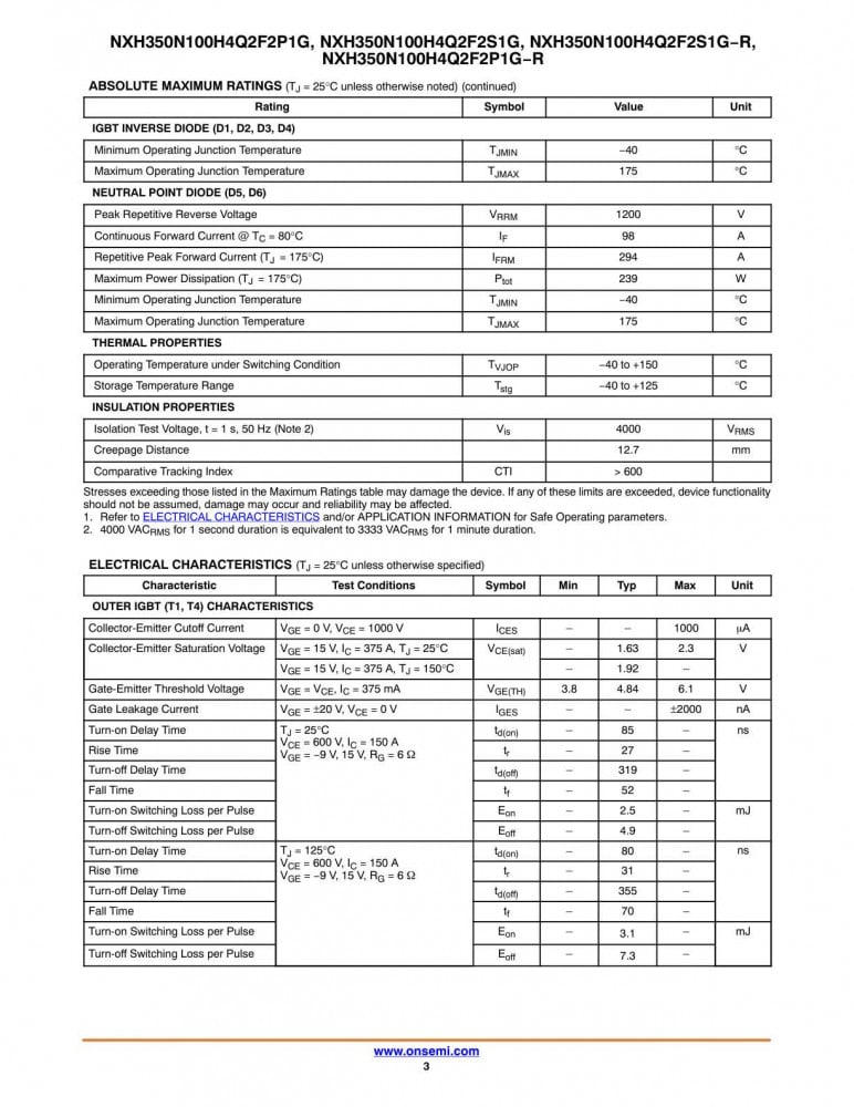 NXH350N100H4Q2F2P1G datasheet page 3