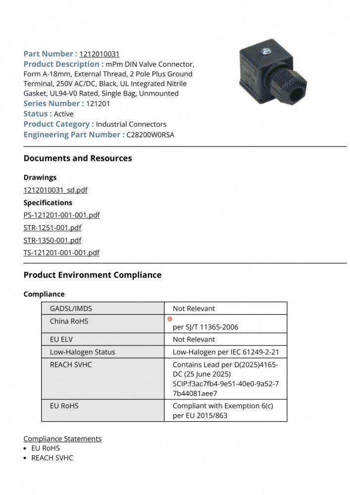 DIN valve connector specification page 1