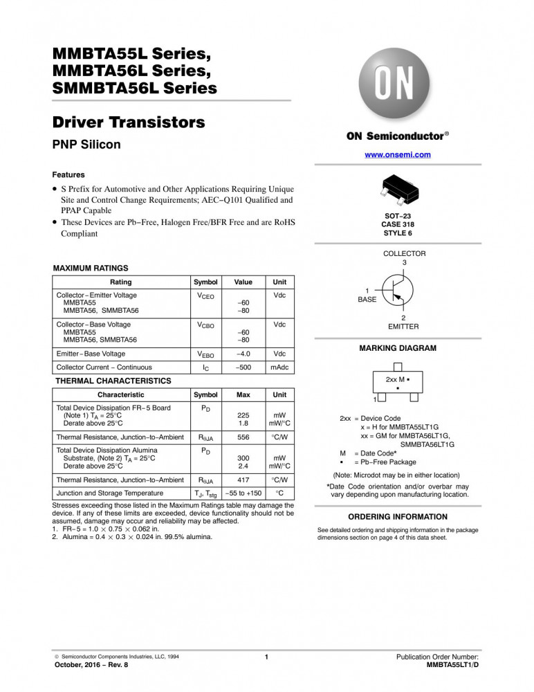 MMBTA56LT1G datasheet page 1