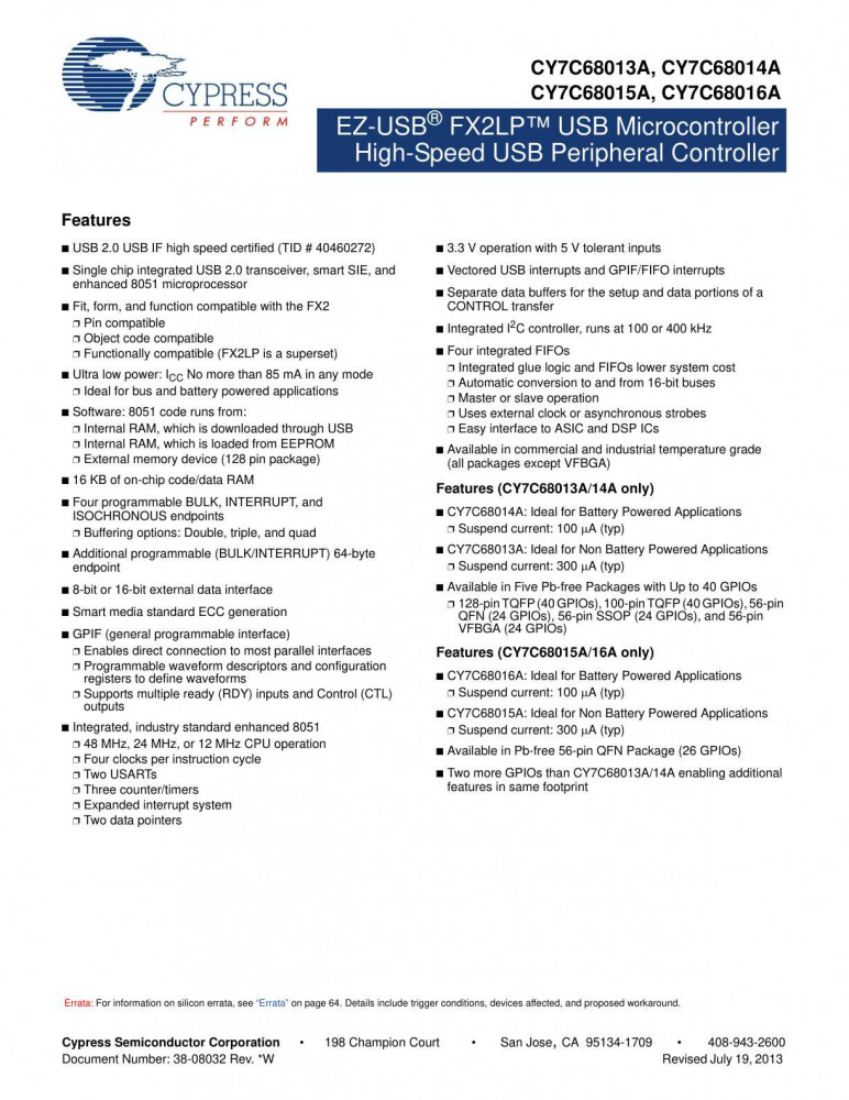 CY7C68013A datasheet page 1