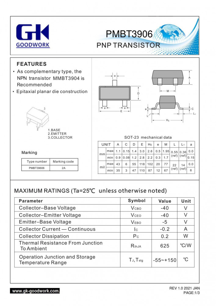 PMBT3906-GK datasheet page 1