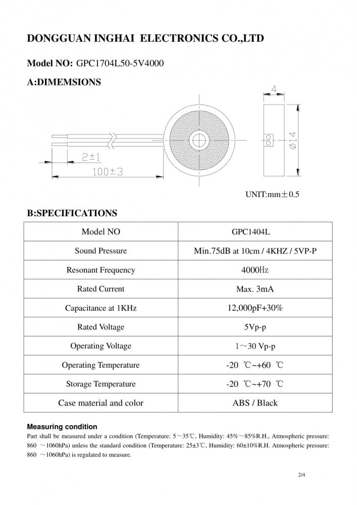 GPC1404L50-5V specification document page 2