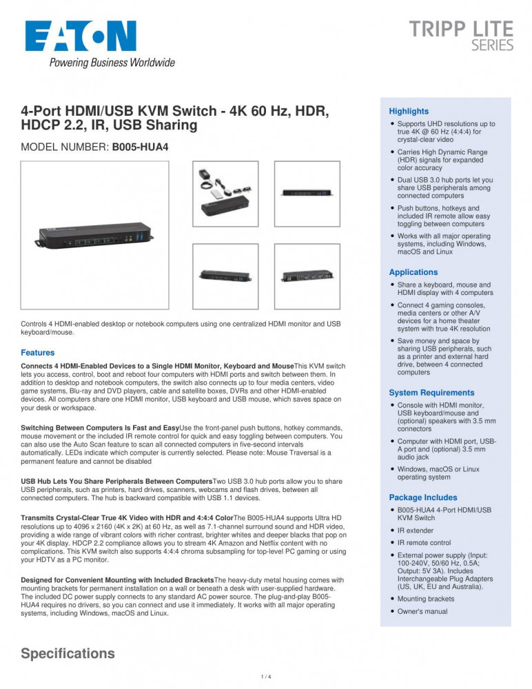 B005-HUA4 product document page 1