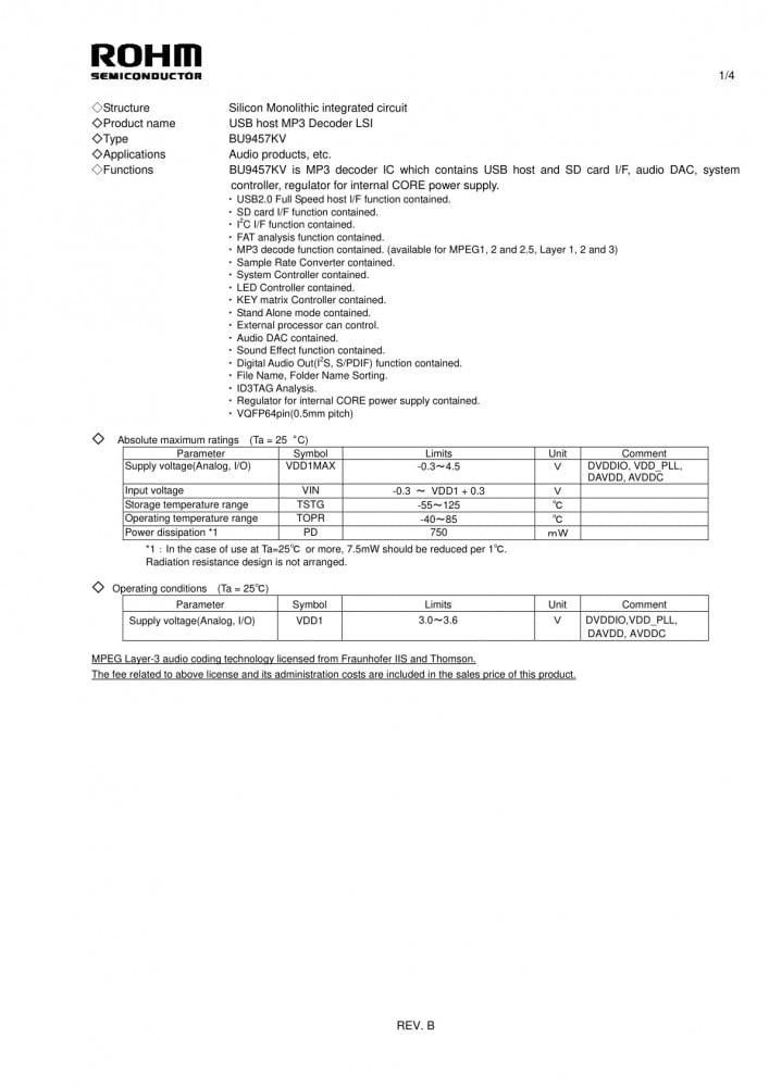 BU9457KV-E2 technical document page 1