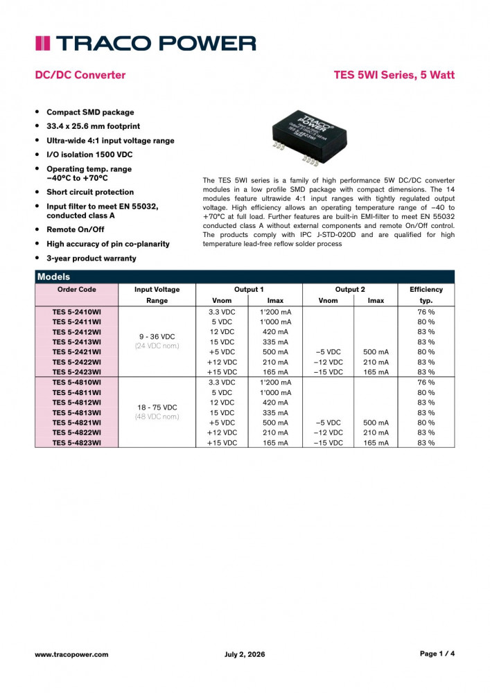 TES 5WI technical document, page 1