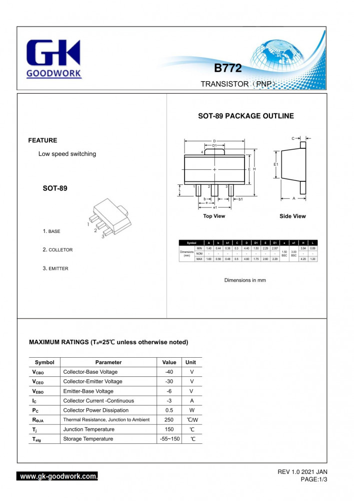 GOODWORK B772 datasheet page 1