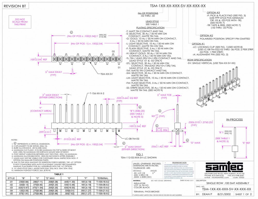 Samtec TSM series drawing page 1