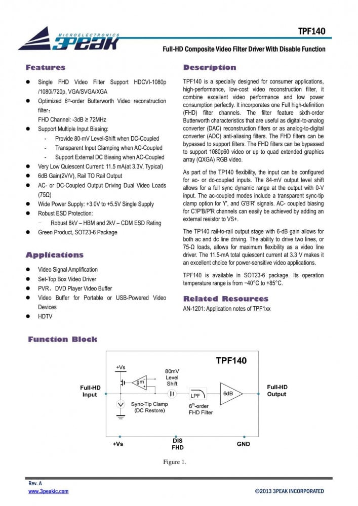 TPF140-TR datasheet page 1