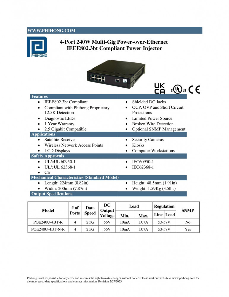 POE240U-4BT-R product document page 1