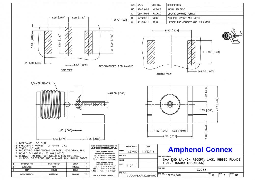 Amphenol 132255 technical drawing