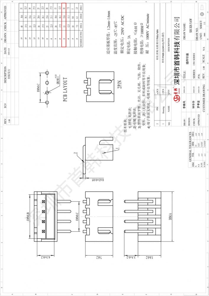 SH-XH-5AW approval specification page 1