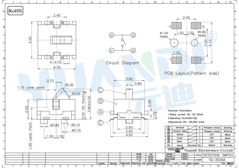 Yuandi TQ-2535A technical drawing