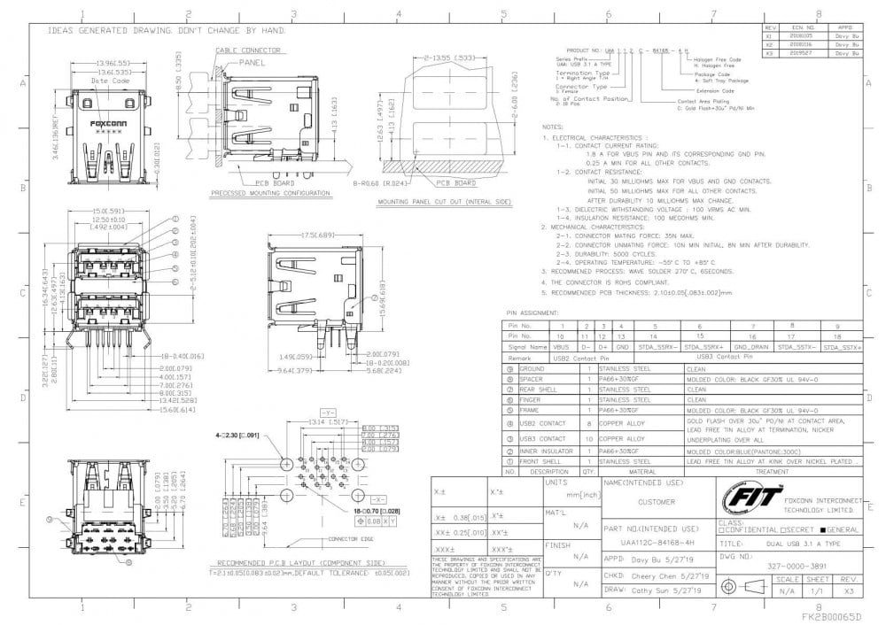 FOXCONN USB 3.0 A Type specification page 1