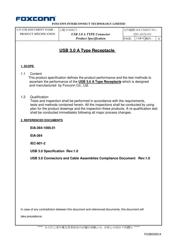 FOXCONN USB 3.0 A Type specification page 4