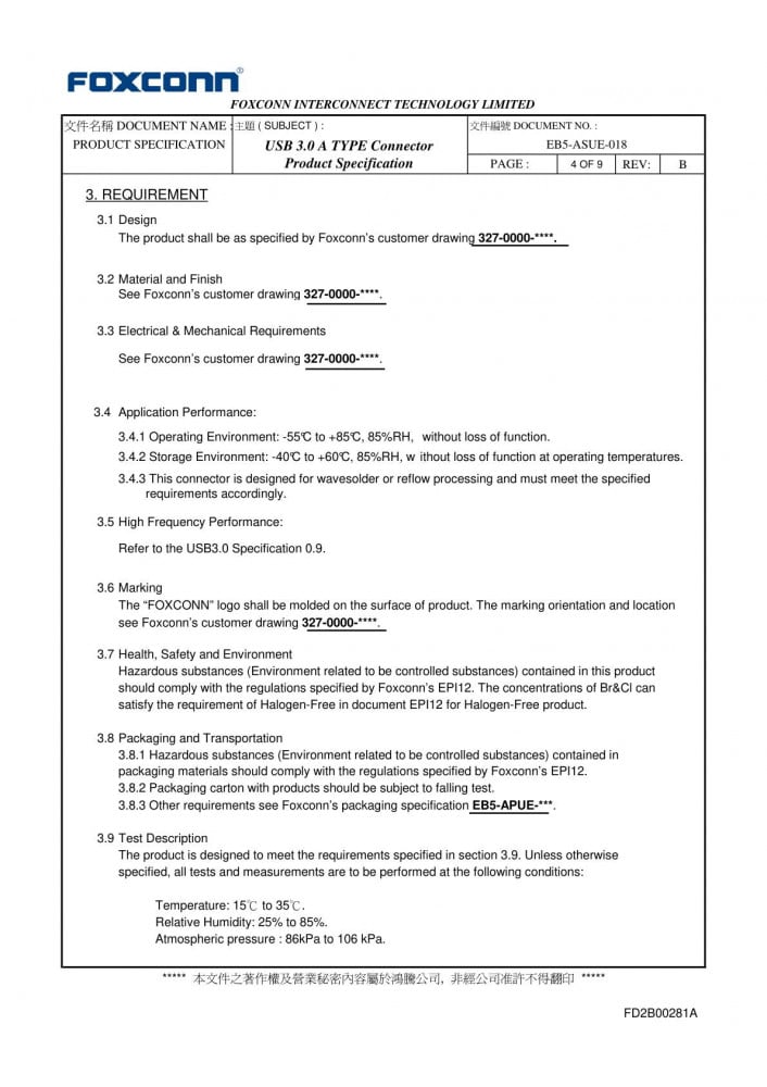FOXCONN USB 3.0 A Type specification page 5