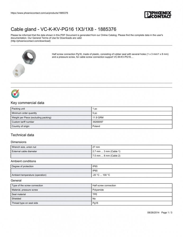 Phoenix Contact 1885376 product view