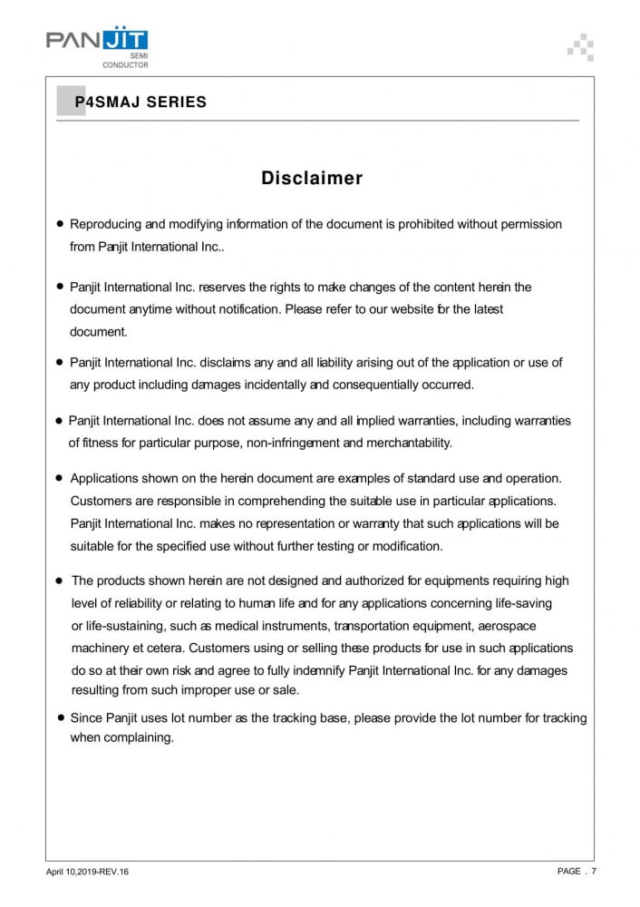 PANJIT P4SMAJ series datasheet page 7