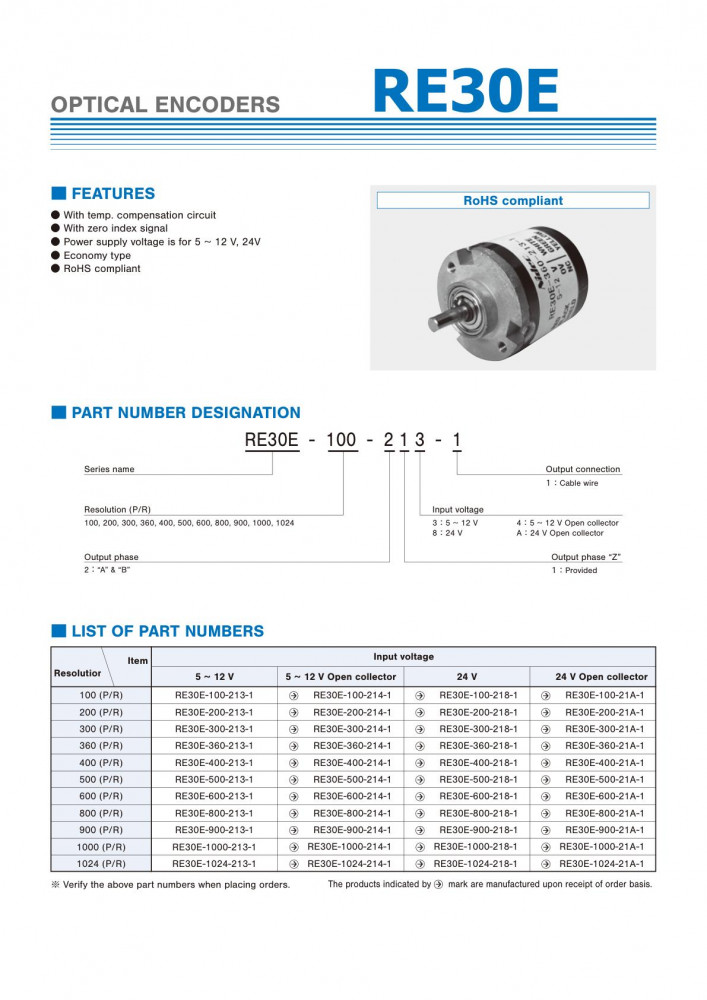 Nidec RE30E datasheet page 1