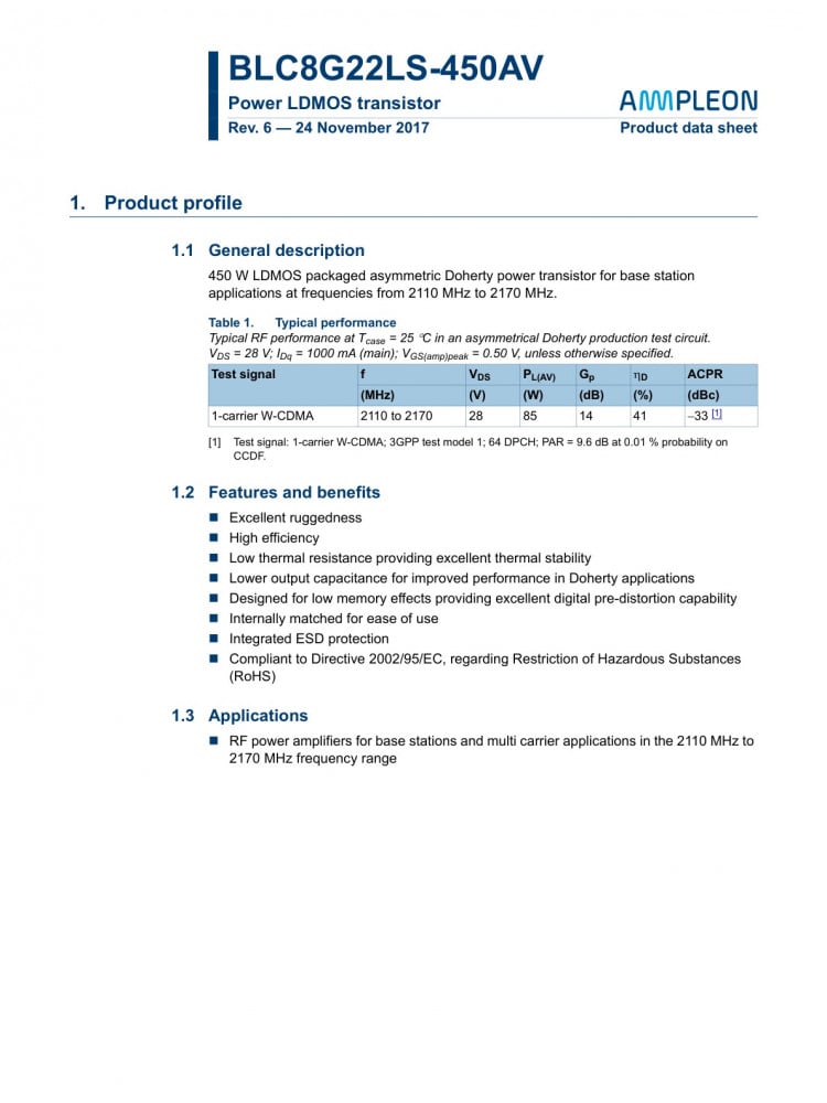 BLC8G22LS-450AVZ datasheet page 1